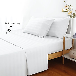 Flat Sheet Only King Size, 400 TC 100% Egyptian Cotton Flat Sheet Striped Satin-White Cotton Top Sheet- Wrinkle, Fade, Stain Resistant (Striped-White, King)