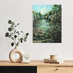 Summer Impressionism Famous Oil Painting Landscape Painting Trees Lotus River Green Wall Art Wall Art Paintings Canvas Wall Decor Home Decor Living Room Decor Aesthetic 12x16inch(30x40cm) Unframe-st