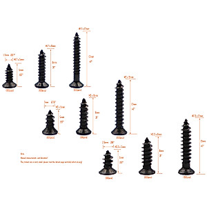LBY 900pcs M1.7 M2 M2.3 x 5mm / 8mm/ 12mm Flat Head Self-Tapping Sheetmetal Screw Assortment Kit Mini Wood Screws 9 Sizes Combination Carbon Steel Black