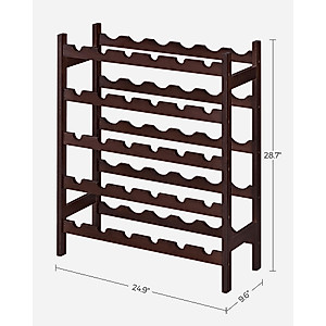SONGMICS 30-Bottle Wine Rack, 5-Tier Freestanding Floor Bamboo Wine Holder, Display Stand Shelves, Wave Bars, Espresso UKWR25BR