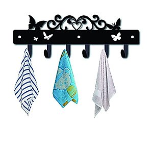 CREATCABIN Key Holder Decorative Coat Hooks Wall Mounted Metal Key Hooks Towel Racks with 6 Hooks Butterfly Design Iron Key Hanger for Wall, Bathroom, Kitchen, Entryway
