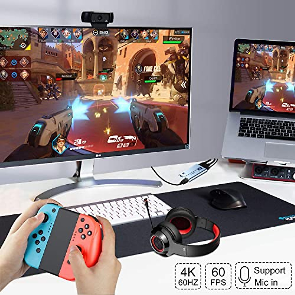 Video Capture Card 4K 1080P 60FPS, USB 3.0 HDMI Video Capture Device, HD Game Capture Card for Streaming, Work with PS4/PS5/Xbox/PC/Mac Windows 10/11