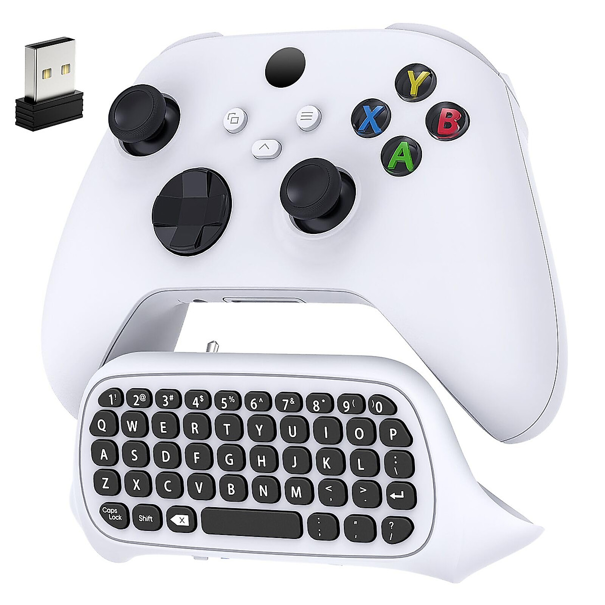 Keyboard for Xbox Series X/S, One/One X/S, Elite one/2 Controller, Wireless Chatpad Gaming Keypad with USB Receiver and Speaker, 3.5mm Audio Jack Accessories for Xbox (Controller Not Included), White