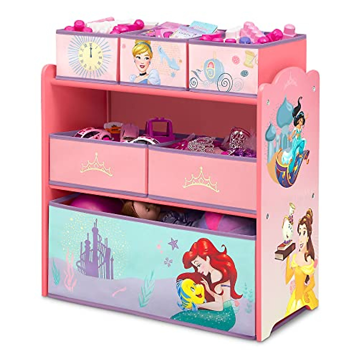 Delta Children Chair Desk with Storage Bin + Design and Store 6 Bin Toy Storage Organizer, Disney Princess (Bundle)