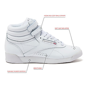 Reebok Freestyle Hi High Top Sneakers for Women, Black Basketball and Tennis Shoes, White/Silver, 5.5