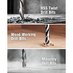 AVID POWER 41 PCS Drill Bit Set, Brad Point Drill Bits, High Speed Steel Twist Drill Bit and Screwdriver Bit Combo Kit for Metal, Wood and Masonry-RED