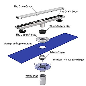 USHOWER 24-Inch Linear Shower Drain with Reversible 2-in-1 Tile Insert Cover, SUS304 Stainless Steel, Includes Hair Strainer, Brushed Nickel