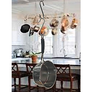 Large Brushed Stainless Flat S Hooks, Kitchen Utility Pot Pan Hanger - 10 Piece Set