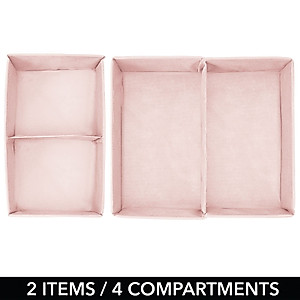 mDesign Fabric Drawer Organizer Bins, Kids/Baby Nursery Dresser, Closet, Shelf, Playroom Organization, Hold Clothes, Toys, Diapers, Bibs, Blankets, Set of 2, 6 Pack, Pink/White Polka Dot