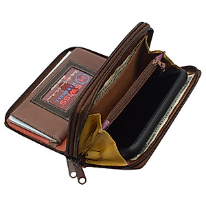 Swiss Marshall Women's RFID Blocking Double Zipper Smartphone Leather Wallet with Removable Checkbook Holder (Multicolor)