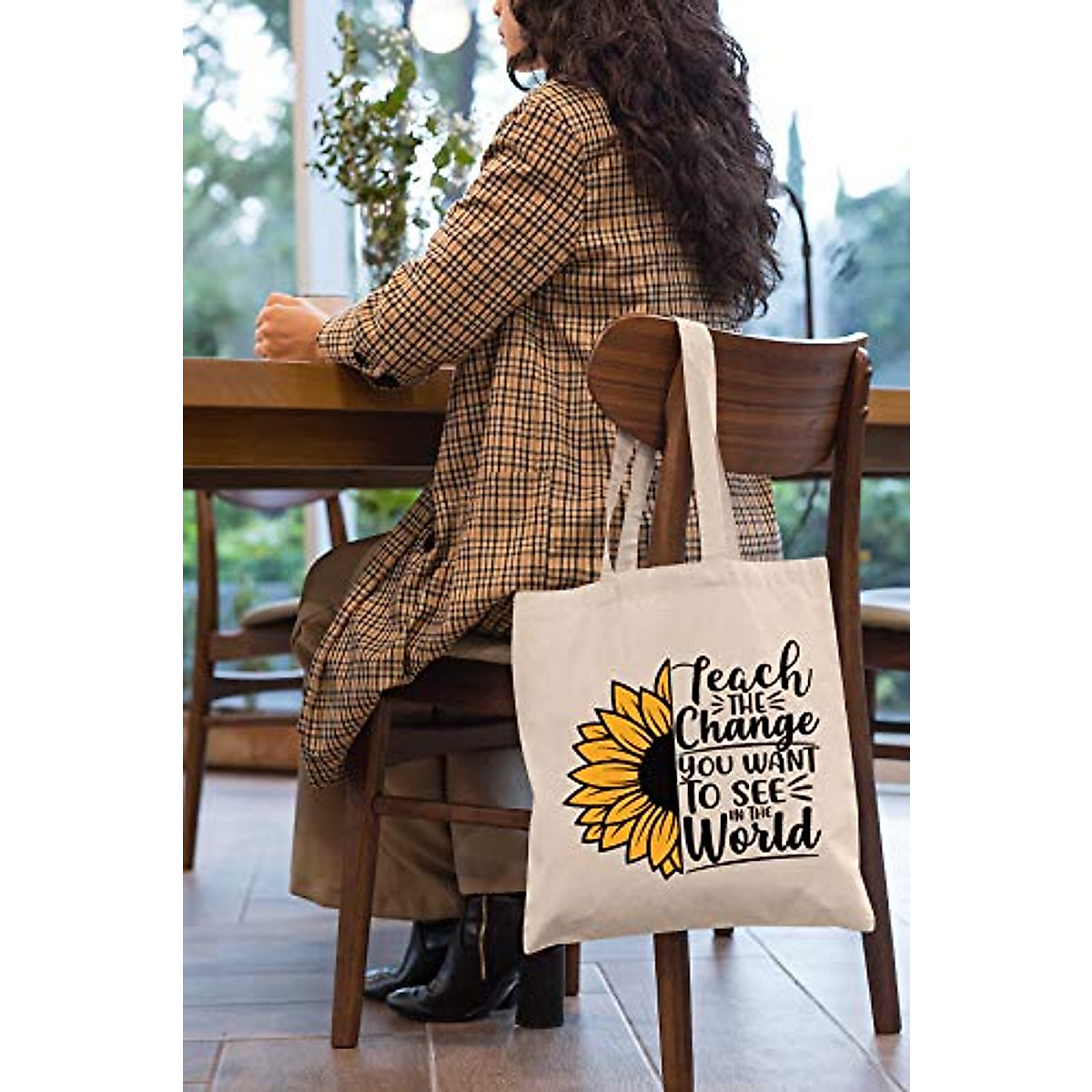 Teach the Change You Want to See in the World - Shoulder Bag Shopping Bag Tote Bag - Appreciation Gifts for Teachers - Birthday Christmas Back To School Gift for Teacher