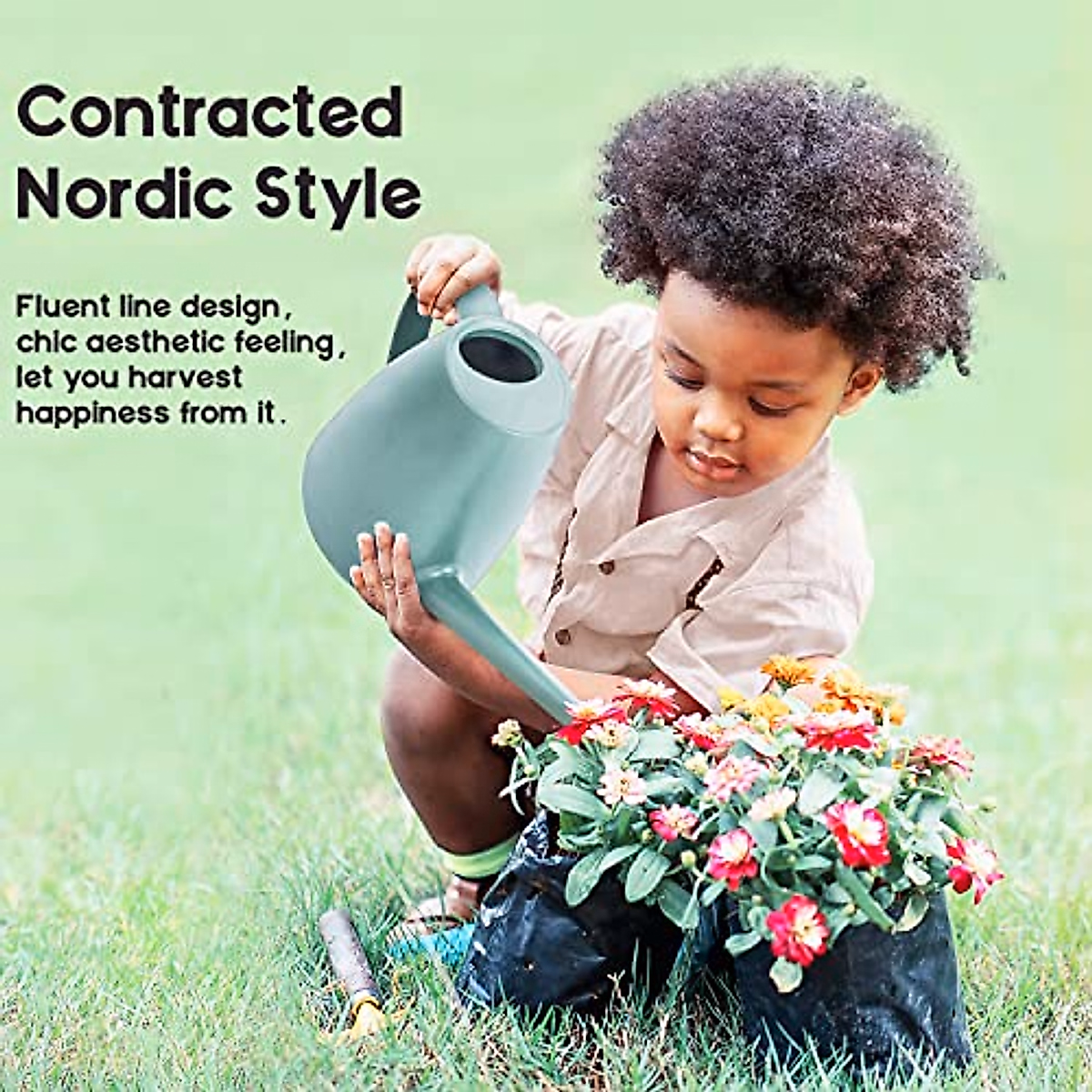 MINIMALISM Watering Can for Indoor House Bonsai Plants Outdoor Garden Flower Detachable Long Spout 1.8L 60oz 1/2 Gallon Green