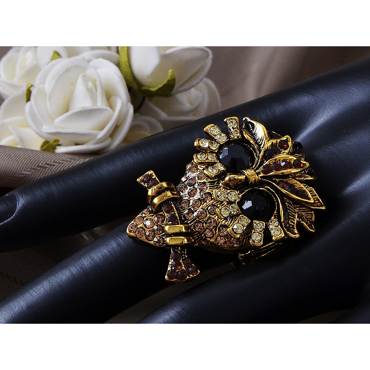 Alilang Antique Gold Tone Topaz Brown Rhinestone Wise Owl Bird Stretch Statement Ring