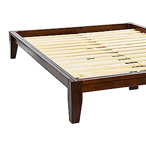Main + Mesa Yume Modern Solid Wood Platform Bed with Japanese Joinery, Walnut Finish, Queen