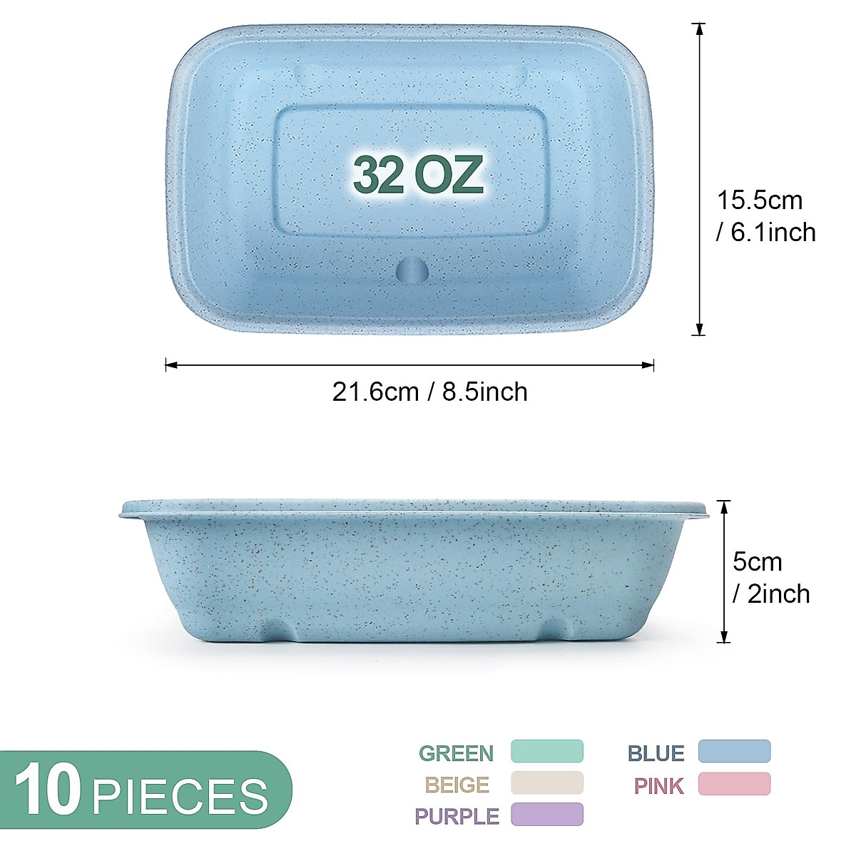 shopwithgreen Meal Prep Containers 1-Compartment, 10PCS Wheat Straw Microwave Bento Lunch Box with Lids, Reusable & Stackable Food Storage Containers, Dishwasher Freezer Safe BPA Free (32 OZ)