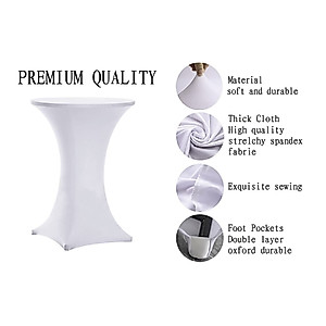 Tina's 2 Pack Spandex Cocktail Table Covers White 30x42 Inch, Fitted Stretch Cocktail Tablecloth for Round Tables (2PC 30X42 White)