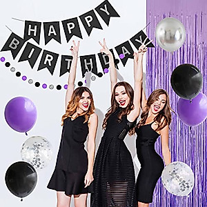 ANSOMO Black Purple and Silver Happy Birthday Party Decorations Balloons Décor Supplies Women Men Boys Girls 16th 20th 25th 30th 35th 40th 45th 50th 60th 70th