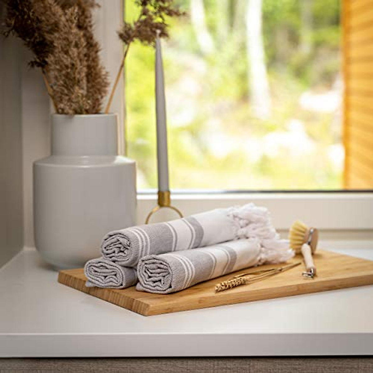 Oasis Living Turkish Style Hand Towel 100% Cotton | Set of 4 | Premium Towels for Kitchen, Bathroom, Gym, Face | Tea and Dishcloth (Grey)