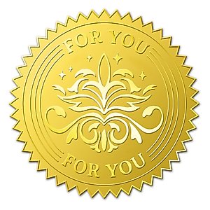 BENECREAT 100 Packs For You Vintage Filigree Embossed Gold Foil Stickers Vintage Filigree Self Adhesive Certificate Seals for Graduation, Notary Seals