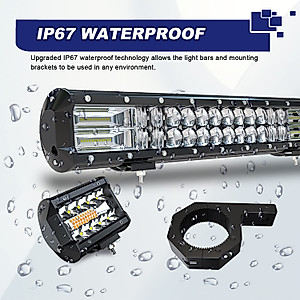 ASLONG 20 Inch LED Light Bar Combo Beam Offroad Driving Light + 2x 4inch White/Amber Yellow LED Pods Strobe Lights + Tube Clamp Mounting Bracket UTV Flag Mount Whip Light Mount w/Wiring for Pickup 4WD