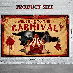 Halloween Circus Backdrop Creepy Carnival Party Decoration Horror Theme Welcome to The Carnival Background for Photo Booth Halloween Birthday Indoor Outdoor Party Supplies, 43.3 x 72.8 Inches