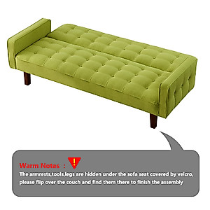 Setawix Linen Futon Sofa Couch Bed Button Tufted Convertible Sleeper Sofa Beds Reclining Armed 3 Seater Sofas Couches for Living Room Bedroom Apartment Small Spaces (Green)