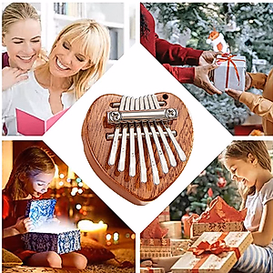 Mini Kalimba Thumb Piano, Solid Wood 8 Keys Finger Piano, Portable Marimba Musical Thumb Piano Accessory Pendant Gift (Wooden Heart)