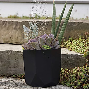 Bloem Tuxton Modern Hexagon Small Planter: 10" - Black - Matte Finish, Durable Resin, Modern Design, Optional Drainage Holes, for Indoor and Outdoor Use, Gardening, 2.7 Gallon Capacity