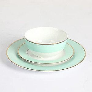 Martha Stewart Gracie Lane Porcelain Decorated Dinnerware Set - Martha Blue w/Gold Rim, Service for 4 (12pcs)