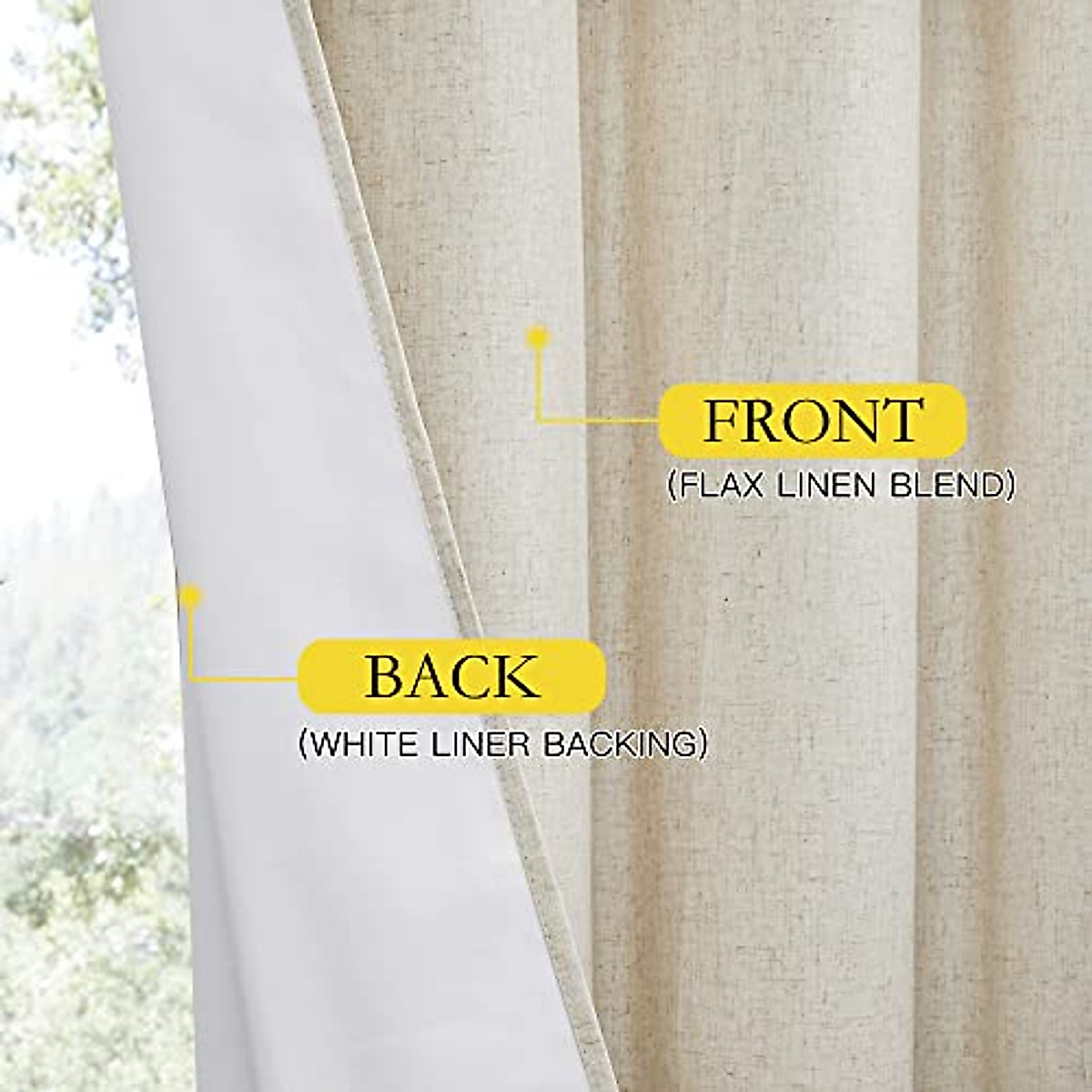 NICETOWN Natural 100% Blackout Linen Curtains 84 inch Long Burg for Living Room, Farmhouse Thick Completely Bedroom Thermal Insulated Drapes Window Treatment Panels (1 Pair, 52" Width Each Panel)