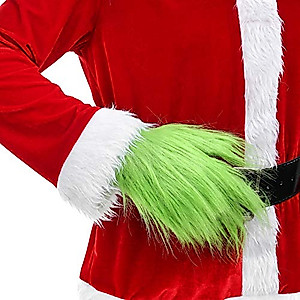 Obavioy Green Furry Hand Gloves for Adult Halloween Christmas Cosplay Costume Accessories