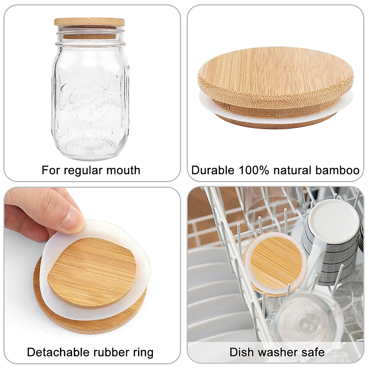 Bamboo Mason Jar Lids Wide Mouth Storage Canning Jar Lids, CNVOILA 6 Pack Lids for Wide Mouth Mason Jar