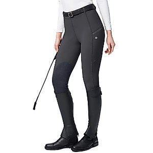 SANTINY Women's Horse Riding Pants with Zipper Pockets Knee-Patch Schooling Tights Equestrian Breeches for Women (Dark Grey_S)