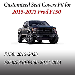Coverado Car Seat Cover Full Set with Waterproof Neoprene, Front and Back Car Seat Protector for Trucks, Custom Fit for 2015-2023 Ford F150 Crew Cab and 2017-2023 F250 F350 F450(Red and Black)