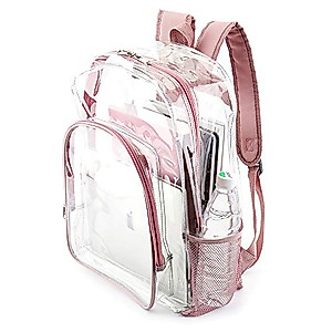 Clear Backpack for Girls, See Through Backpack Transparent Plastic Bookbags for Women for School Festival Concert (Rose/Pink)