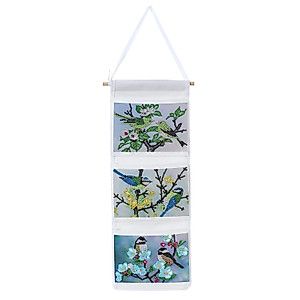LUSandy DIY Birds Diamond Painting Hanging Storage Bag, Over The Door Wall Mount Diamond Art Closet Organizer, Hanging Storage Pouches with 3 Pockets for Bedroom & Bathroom