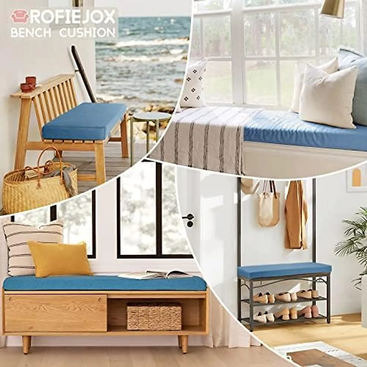 ROFIEJOX Bench Cushion 36 inch - Imitation Linen Fabric, Indoor Outdoor Long Seat Furniture, High-Density Foam, Non-Slip Design for Window Patio Garden, (36x14x3) Light Azure