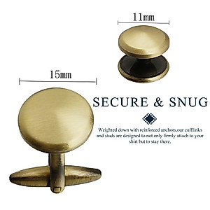 HAWSON Cufflink and Studs Tuxedo Set Rose Gold Silver Black and Gold Color with Platinum Finish Two Cufflinks with Six Shirt Studs in Stylish Velvet Gift Bag (Anti-Brass)