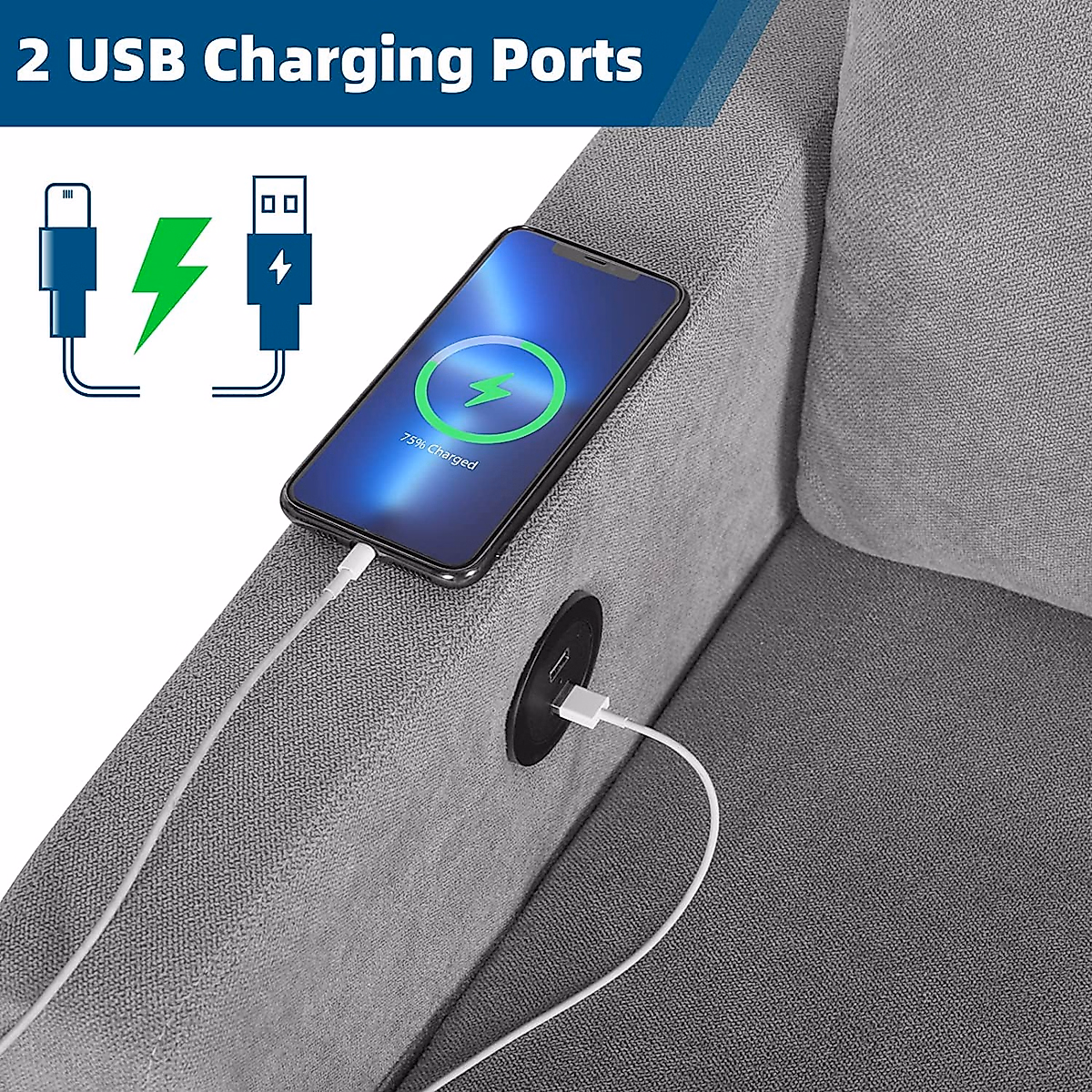 GRACFORCE 57" W Loveseat Sofa Couch w/ 2 USB Charging Ports, Mid Century Modern Fabric Love Seat Furniture for Living Room, 2-Seater Small Couches for Small Spaces, Bedroom, RV (Light Grey)