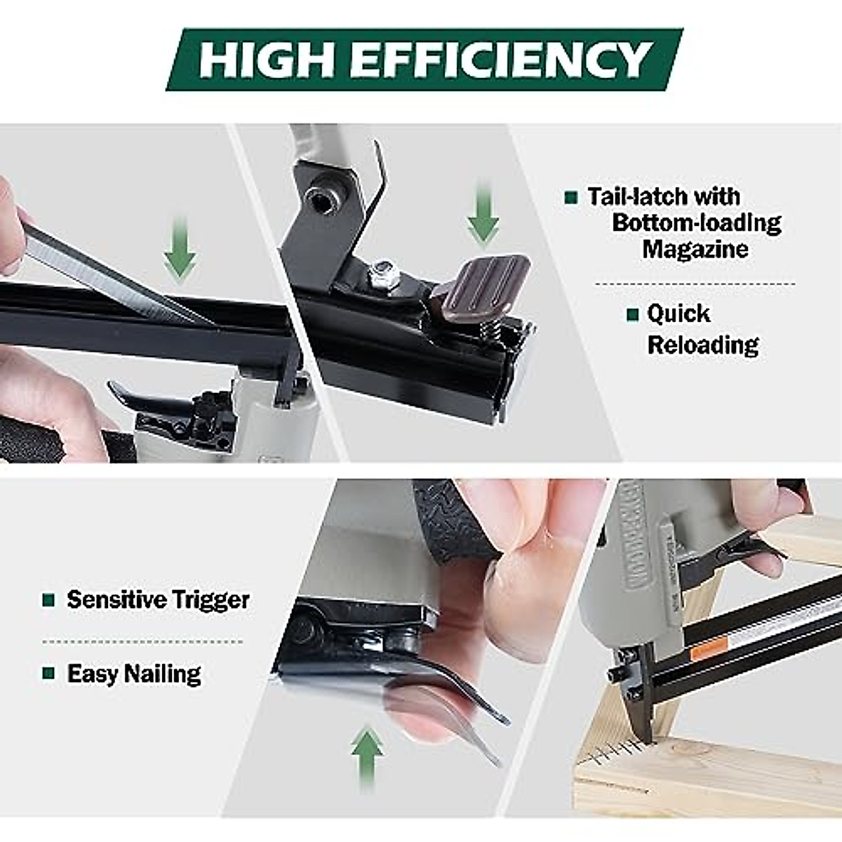 Woodpecker N7116 22 Gauge Pneumatic Upholstery Staple Gun, 3/8-Inch Crown Air Power Fine Wire Staple Gun, 1/4-Inch to 5/8-Inch Leg Length 71 Series Upholstery Stapler for Fabric, Upholstering