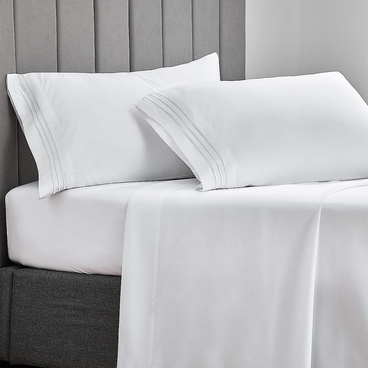 CozyLux Pillow Cases Queen Set of 2 Luxury 1800 Series Double Brushed Microfiber Bed Pillow Cases Embroidered 2 Pack 20x30 inches, White Pillow Covers with Envelope Closure, Pillows Not Included