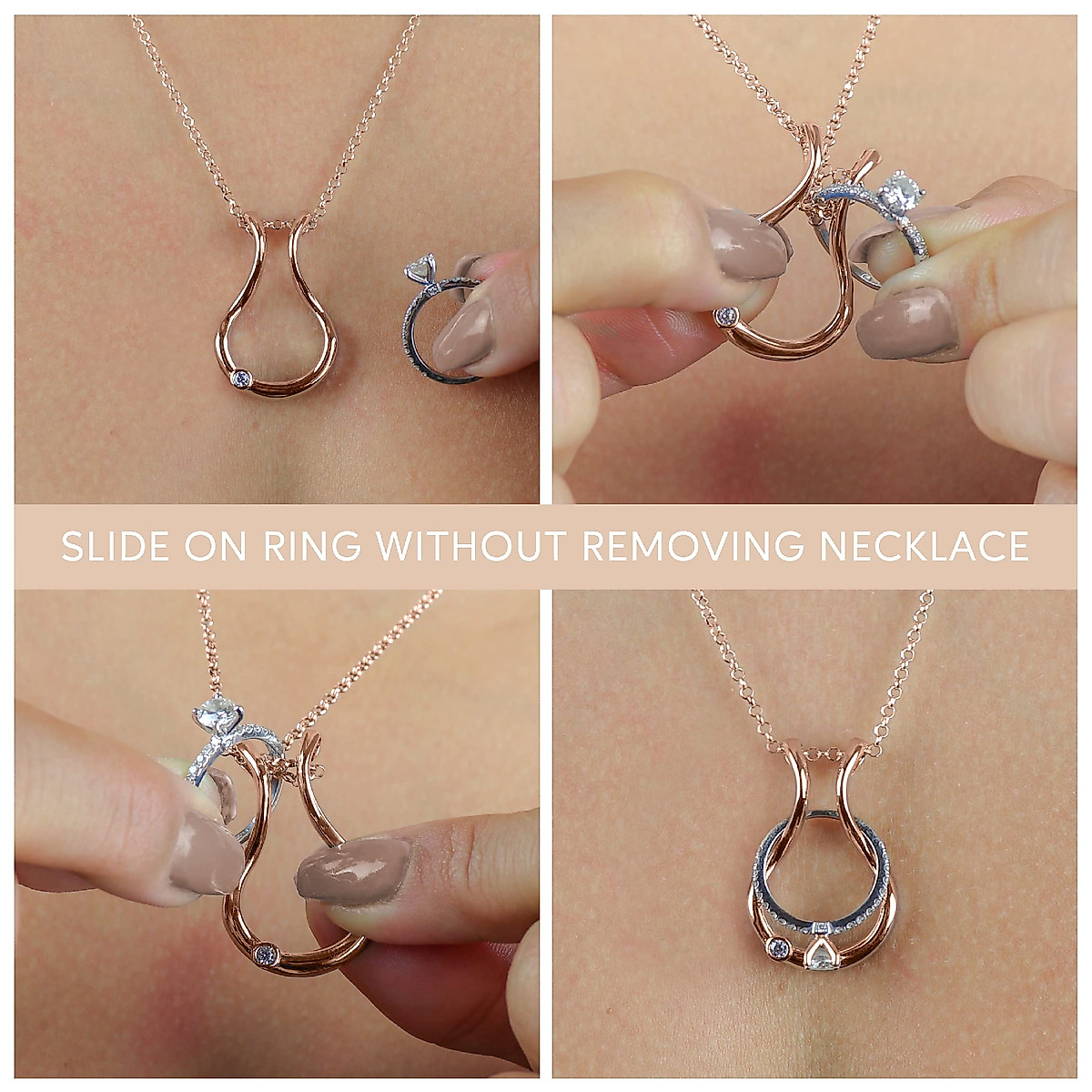 Emily C Original Patented Ring Holder Necklace,Stainless Steel Necklace Ring Holder,Women & Men Wedding Ring Holder Necklace, Stainless Steel, Cubic Zirconia