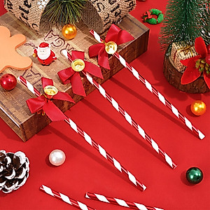 Whaline Christmas Paper Straws Red Bow Gold Bell & Red White Stripe Disposable Straws Merry Christmas Drinking Decorative DIY Straws for Christmas Wedding Xmas Birthday Winter Party Supplies, 25Pcs