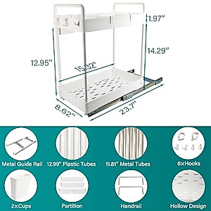 Keiasau Under Sink Organizer and Storage Shelf Pull Out Bathroom Undersink Cabinet Organization Rack with 2 Tier Drawer Baskets for Home Pantry Counter Vanity Countertop Organizing Containers White