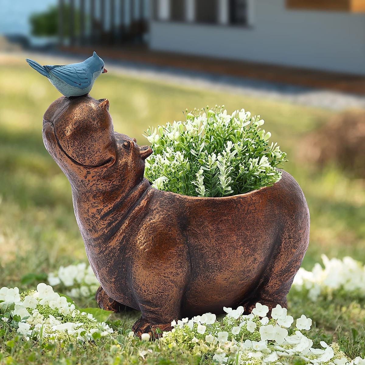 LuxenHome Succulent Pots, MgO Plant Flower Pots Planters for Indoor Plants Outdoor Plants, Hippo Cactus Succulent Flower Plant Pot, Blue Bird Animal Head Face Outdoor Indoor Planter, Indoor Plant Pots