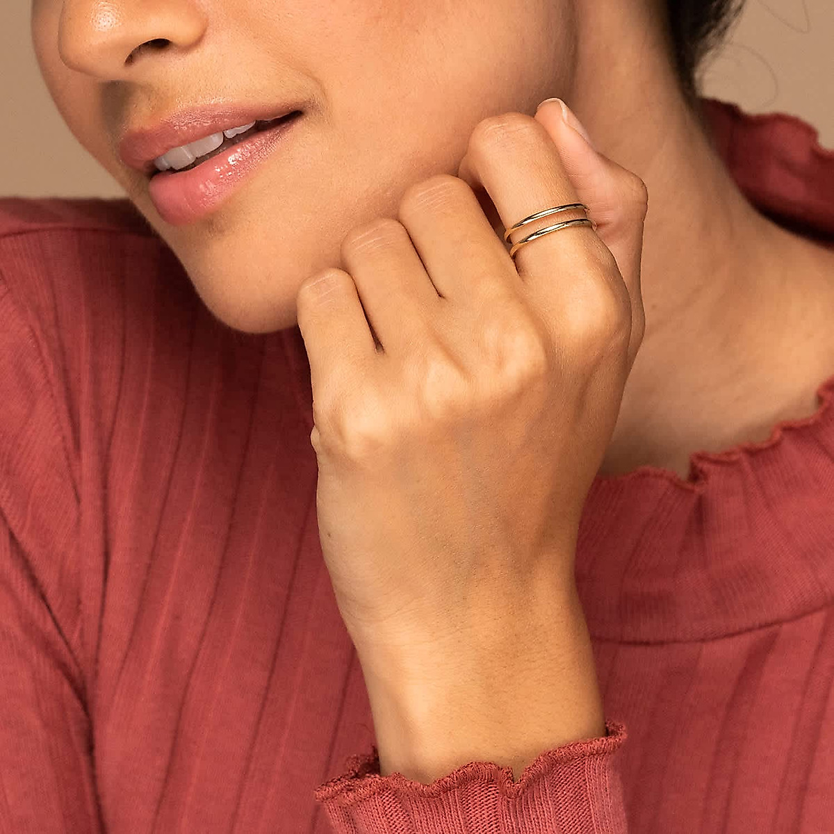 NOKMIT 2PCS 1.5mm 14K Gold Plated Rings for Women Thin Gold Ring Dainty Cute Stacking Stackable Thumb Pinky Band Non Tarnish Comfort Fit Size 5 to 10 (7)