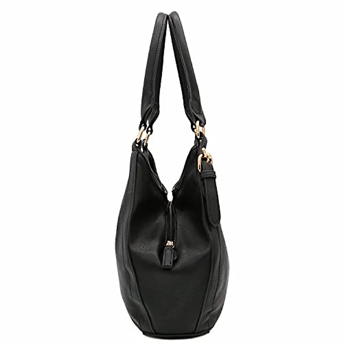 Light-weight 3 Compartment Faux Leather Medium Hobo Bag (Black)