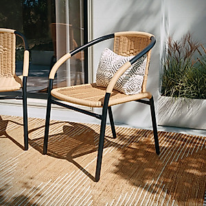 BizChair 2 Pack Beige Rattan Indoor-Outdoor Restaurant Stack Chair