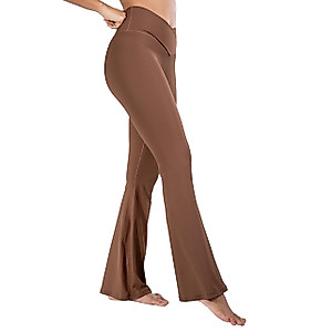 Sunzel Flared Leggings for Women, High Waisted Casual Bootcut Flare Yoga Pants with Crossover Waist and Tummy Control 30" Caramel Cafe Medium