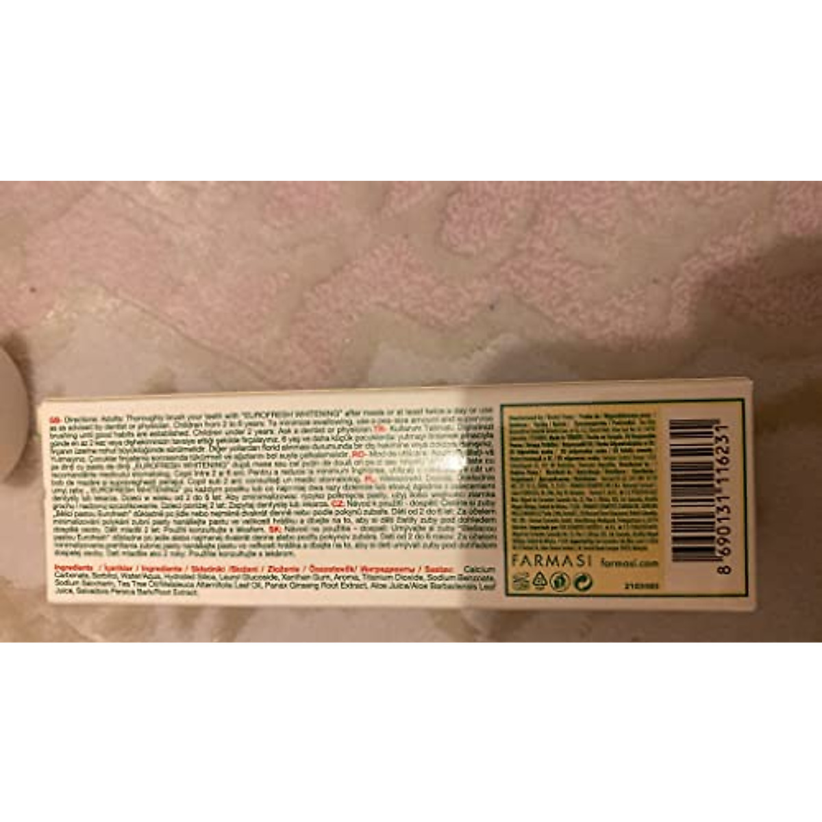 FARMASI Eurofresh Whitening Toothpaste, Provides Sensitive Teeth and Oral Care, It Refreshes The Breath and Provides a Solution to Tea and Coffee Stains, 3.7 fl. oz / 112 ml